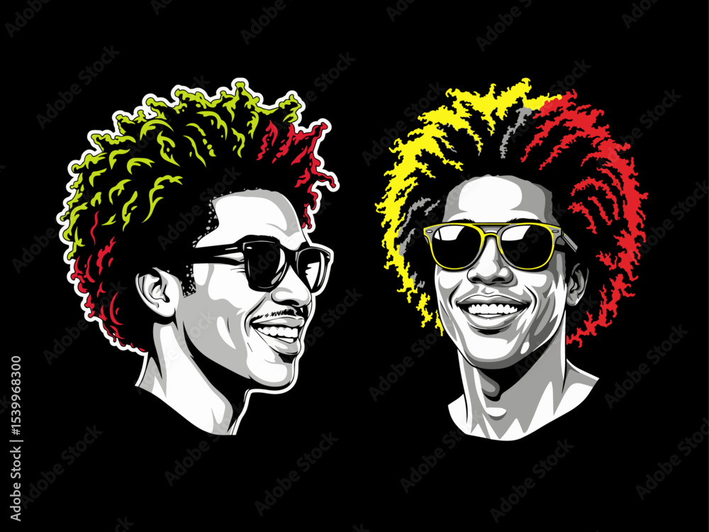 Poster Afro hair set, african man, afro hair vector, juneteenth vector ...