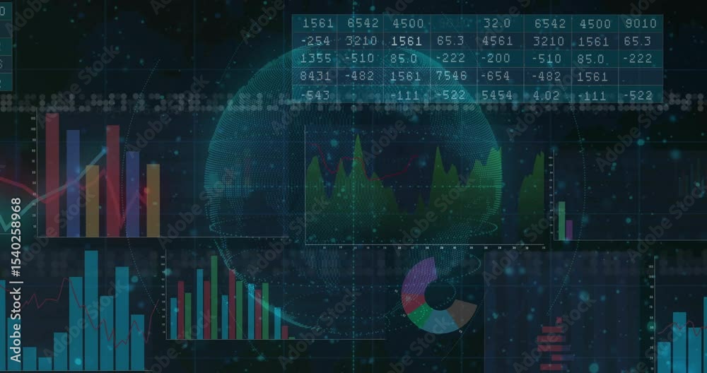On sphere pulse, animated data dashboard displaying tables and charts ...