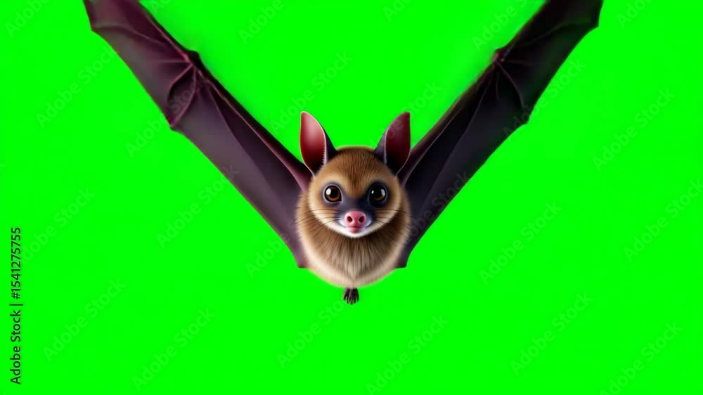 Nocturnal bat flying close, wings flapping dynamically against vibrant ...