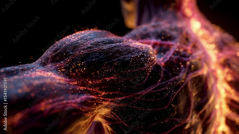 Glowing muscle fibers revealing intricate muscle structure and ...