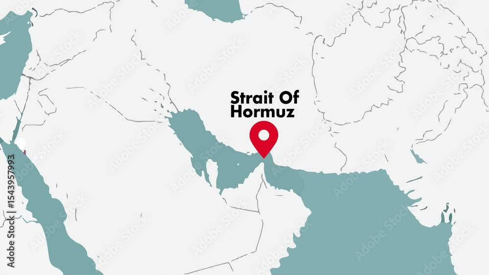 4K Animated Middle East vector map zooming in on the Strait of Hormuz ...