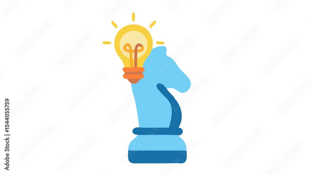 Chess knight with bright idea logo in cartoon animation. Strategic idea ...