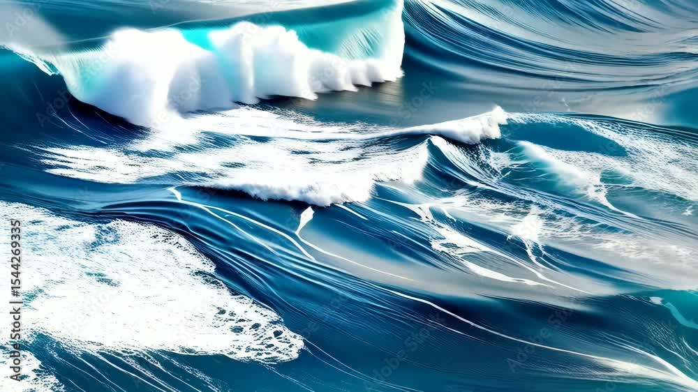 Ocean wave crests rising in powerful swells creating sea foam, abstract ...