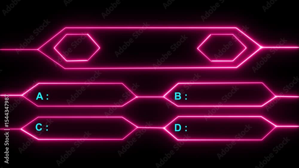 Neon pink quiz line with a choice of answer options. Question mark icon ...
