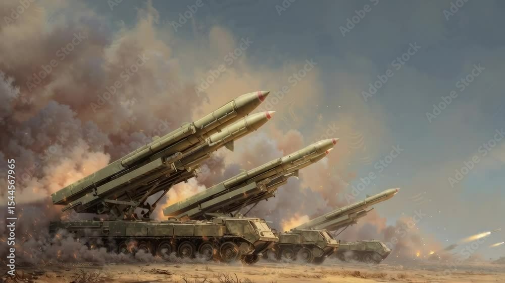 Missile Launch, Military Operation - Multiple military mobile missile ...