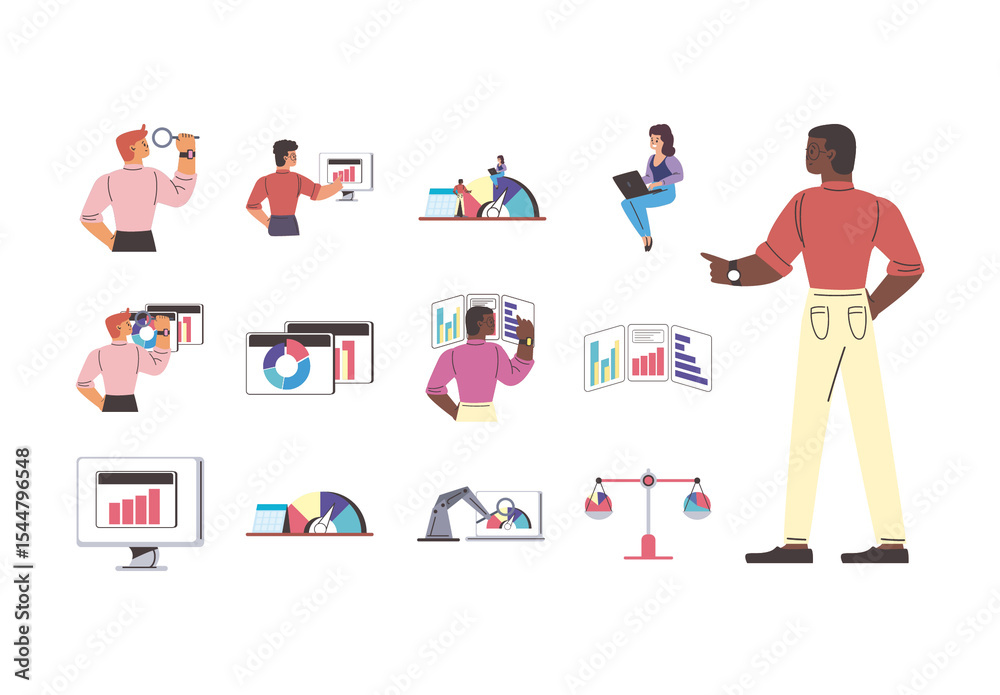 Colorful Benchmarking Performance Analytics Data Illustrations Set ...