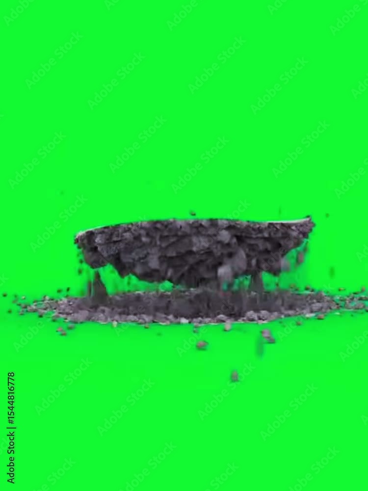 Ground collapse animation with green screen. Concrete ground explosion ...
