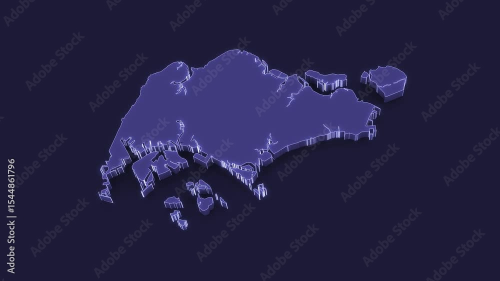 3D Animated Political Map with Singapore Outline Highlighted Stock ...