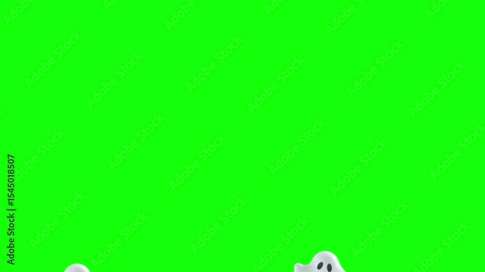 cute glowing white ghosts flying on green screen background, Halloween ...