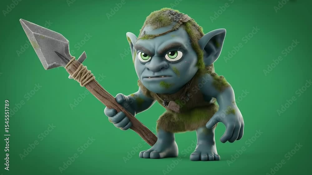 Fierce Troll Character in Standing Idle Pose on Green Screen for Game ...