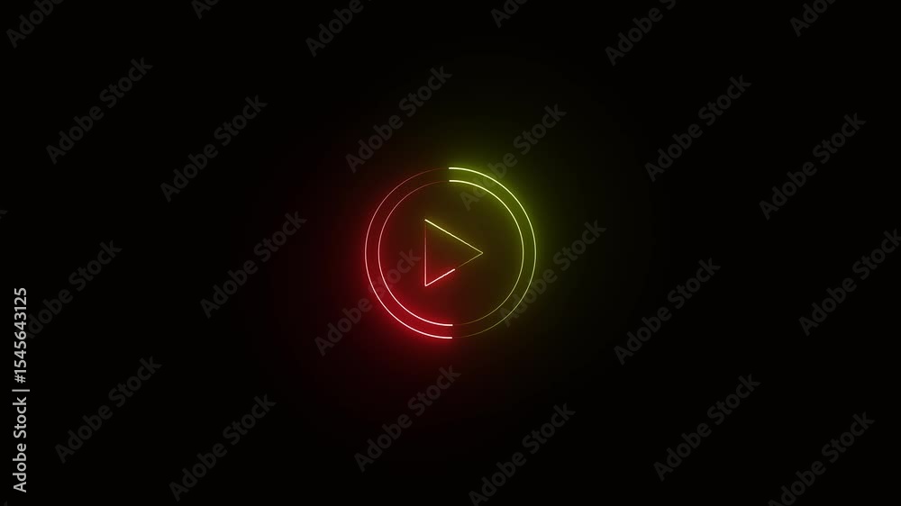 Neon music player icon concept in neon circle.Video, audio neon play ...
