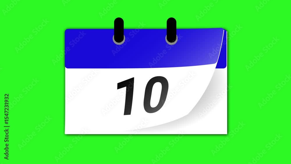 Animated calendar flips through numbers 1 to 12 on green background ...