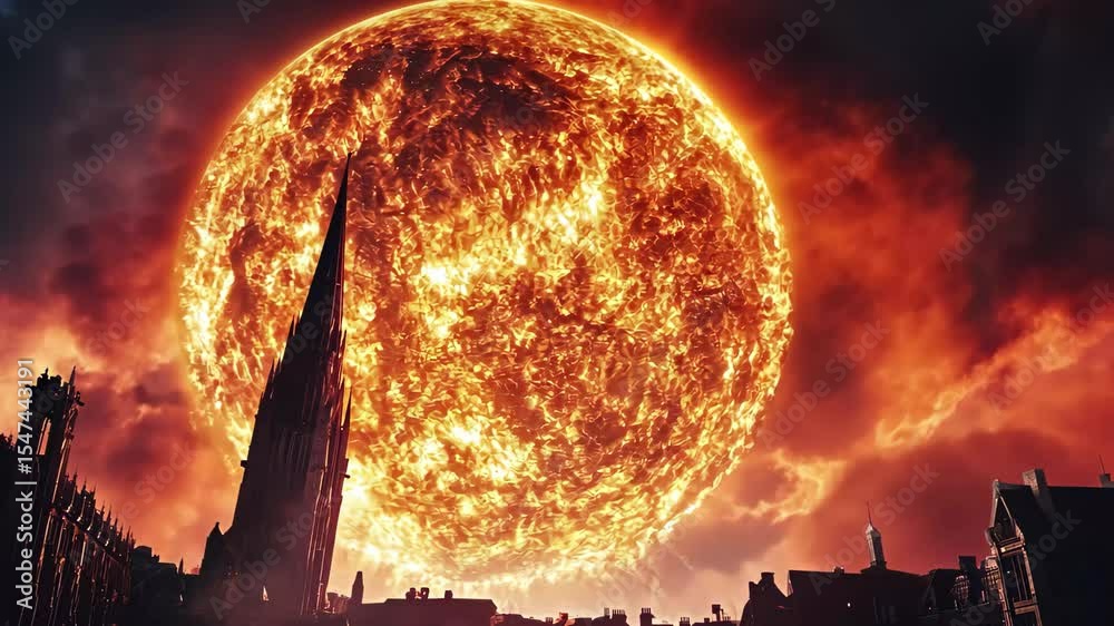 Fireball descends from the sky, illuminating the city in a dazzling ...