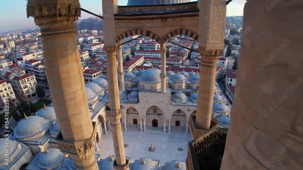 An aerial view of an old mosque. Domes and domes of a mosque in the ...