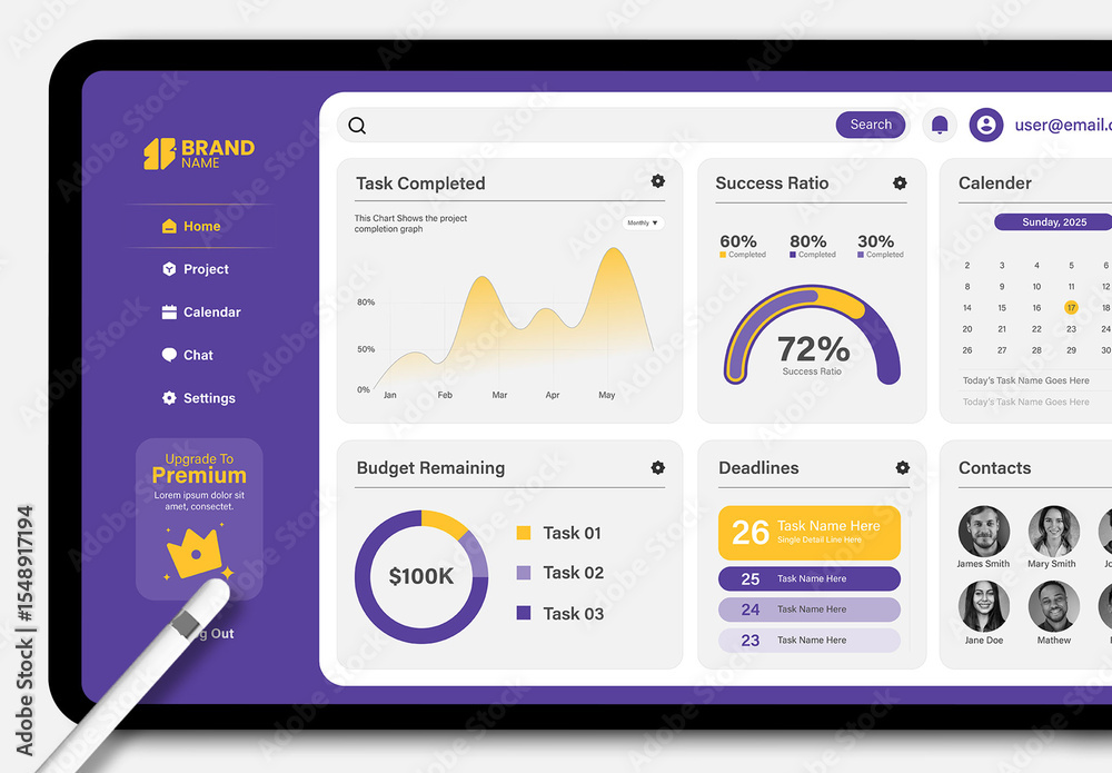 Project Management Dashboard Layout Stock Template | Adobe Stock