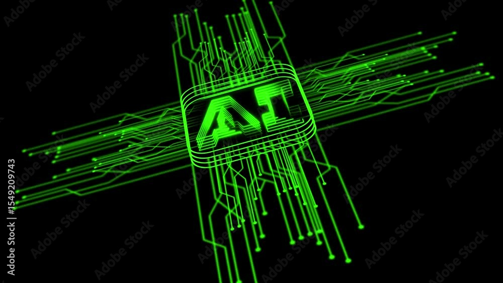 AI CPU, Curcuit board line connecting with Artificial Intelligence ...