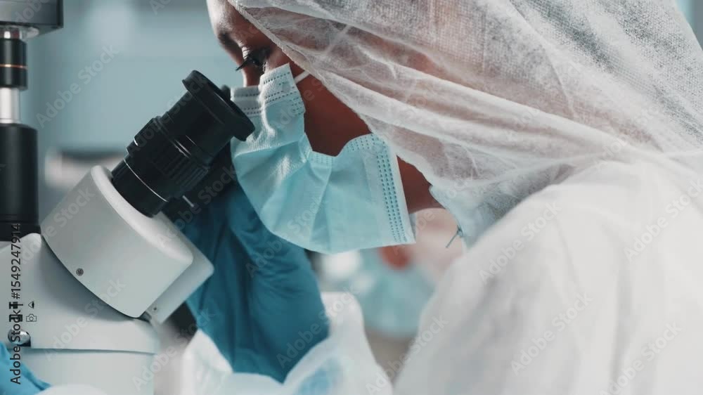 A medical researcher observes brain tissue under a microscope ...
