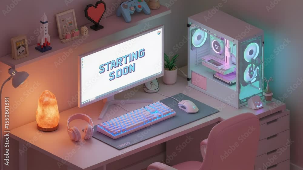 Cozy Pink Gaming Setup. "Starting Soon" Stream. Stream starting soon ...