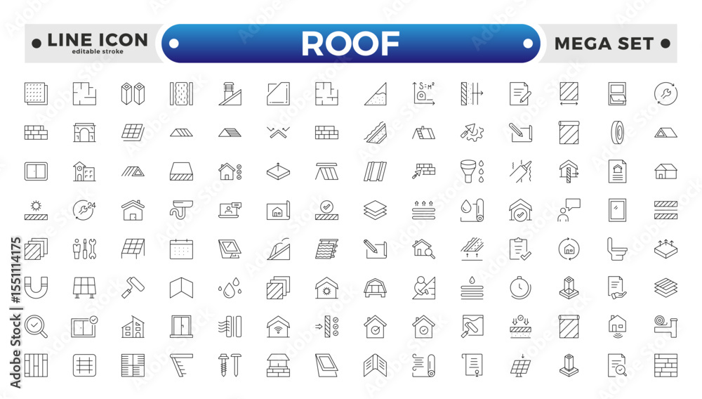 Roof Outline icons set. Construction and roofing repair of the roof of ...