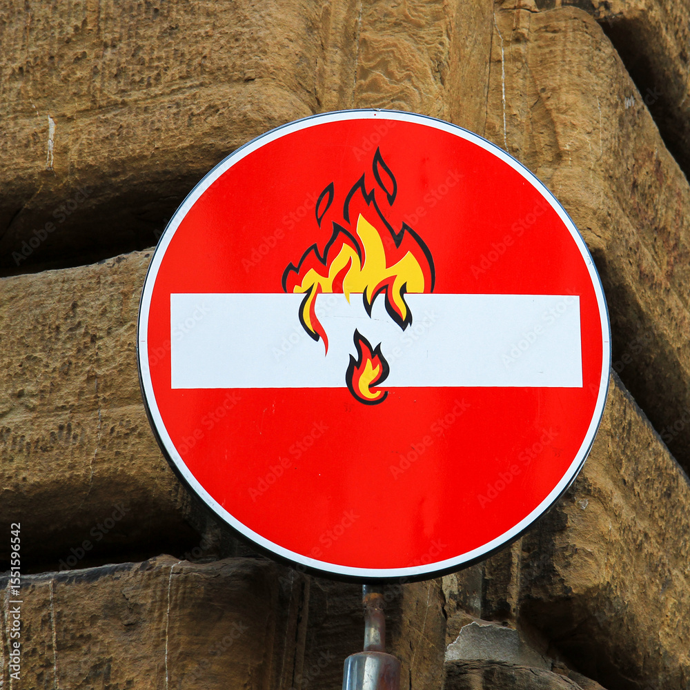 Poster Creative sign - No Entry with fire graffiti on the street ...