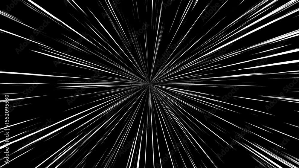 White speed lines isolated on a black screen. running line animation ...