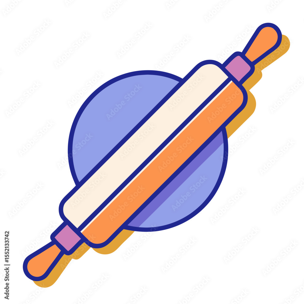 Poster Stylized rolling pin and dough icon with retro color palette ...