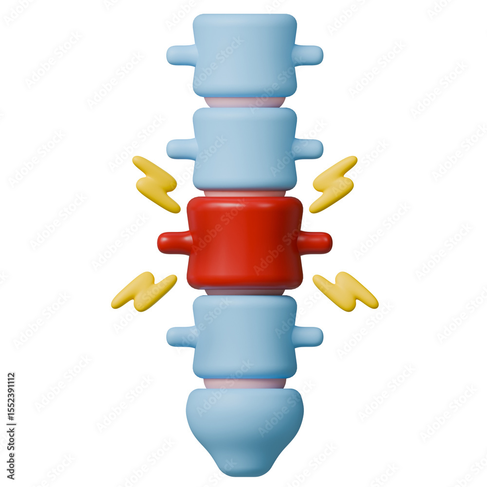 Poster Spinal injury 3d illustration showing inflamed vertebra with ...
