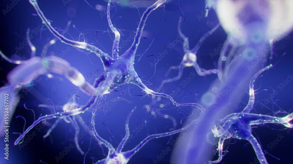 Neuron cells with synapses in the human brain firing signals. Neuron ...