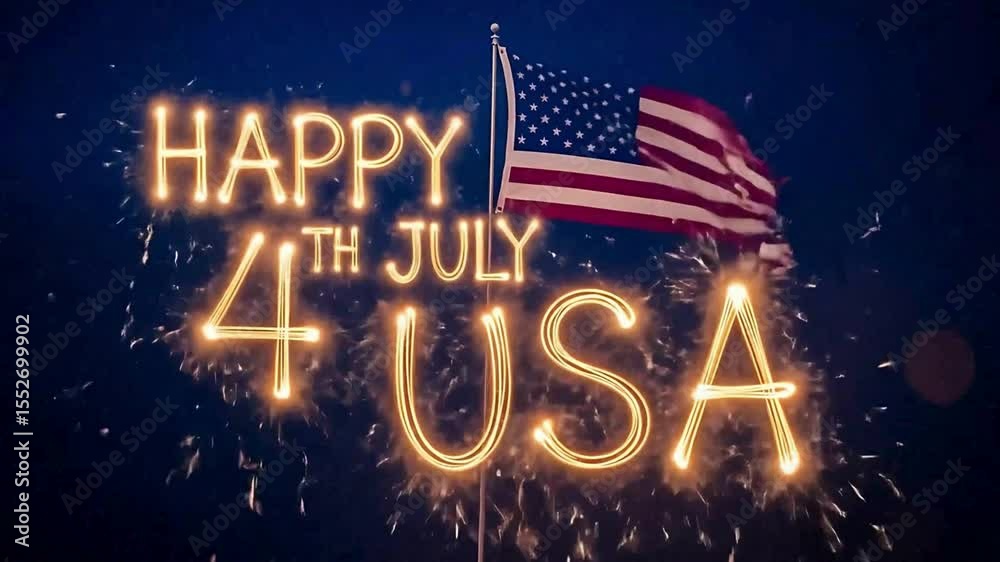 Celebrate Fourth of July with Sparklers and the American Flag, a ...