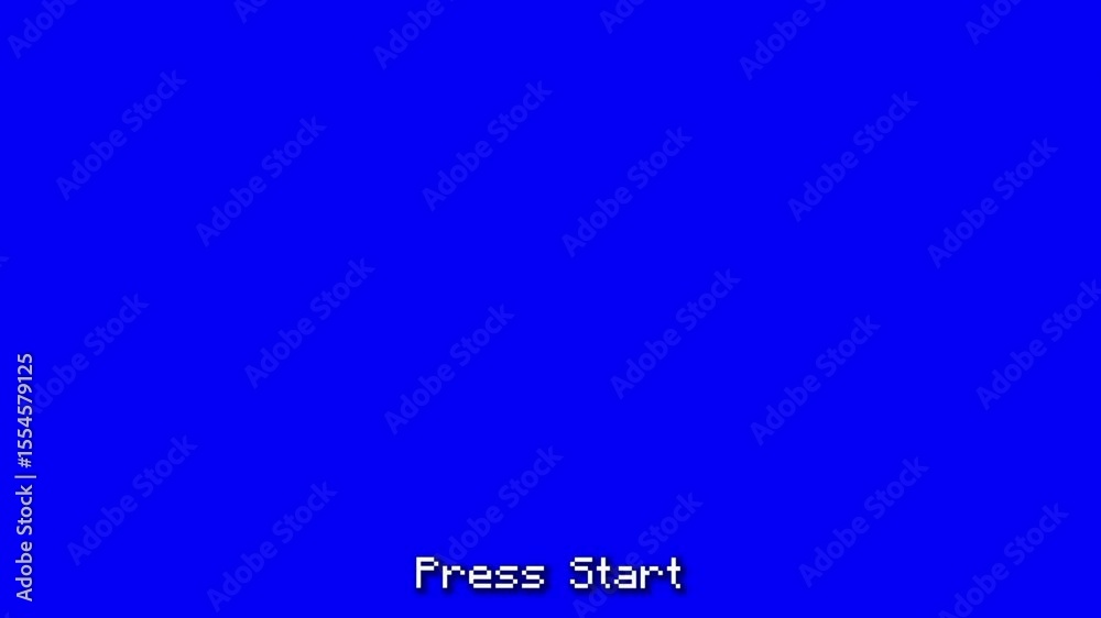 Pixel Press Start animation, Blue retro game screen, 8-bit start prompt ...