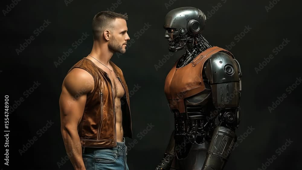 Man and a humanoid robot looking at each other. Perfect for ...