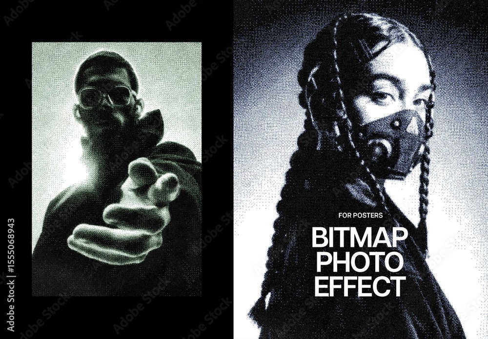 Dithering Bitmap Poster Photo Effect Mockup Шаблон Stock | Adobe Stock
