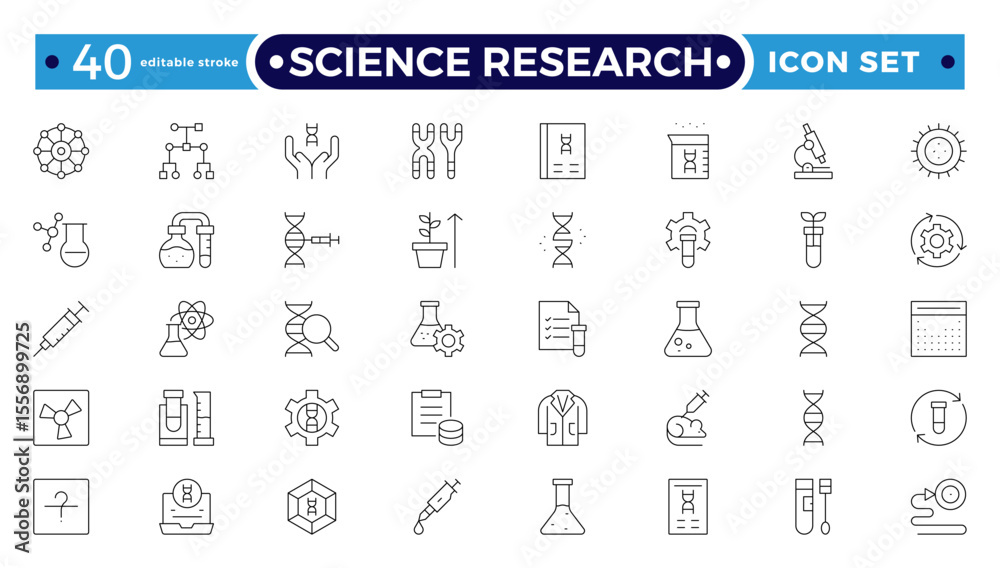 Scientific research and science Outline icon collection. Laboratory ...
