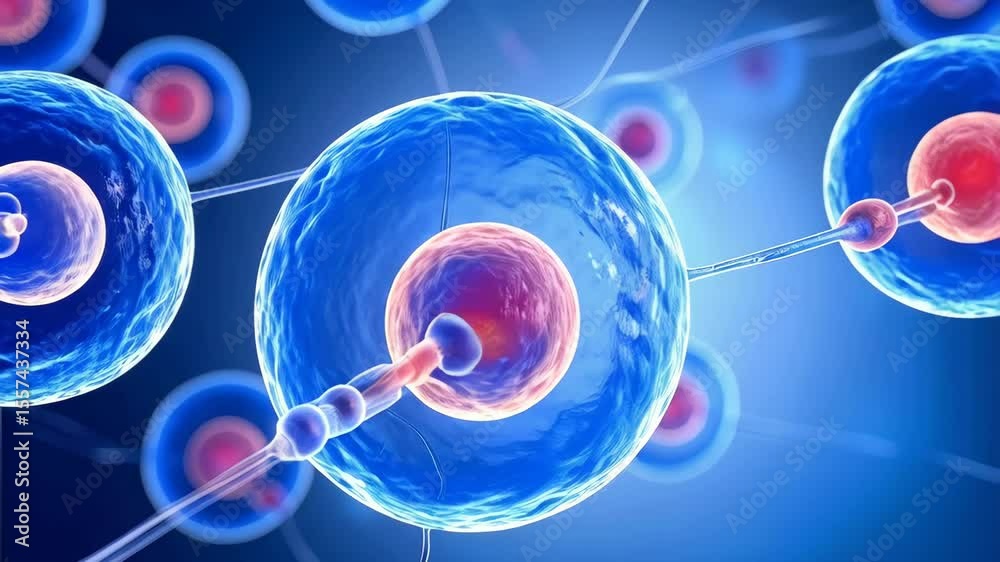 Fertilization of an ovum by sperm cells showing genetic material ...