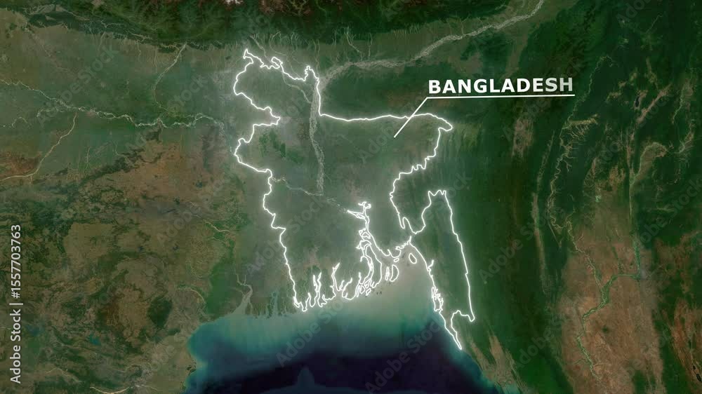 Zoom from Earth to Bangladesh. Glow outline map animation satellite ...