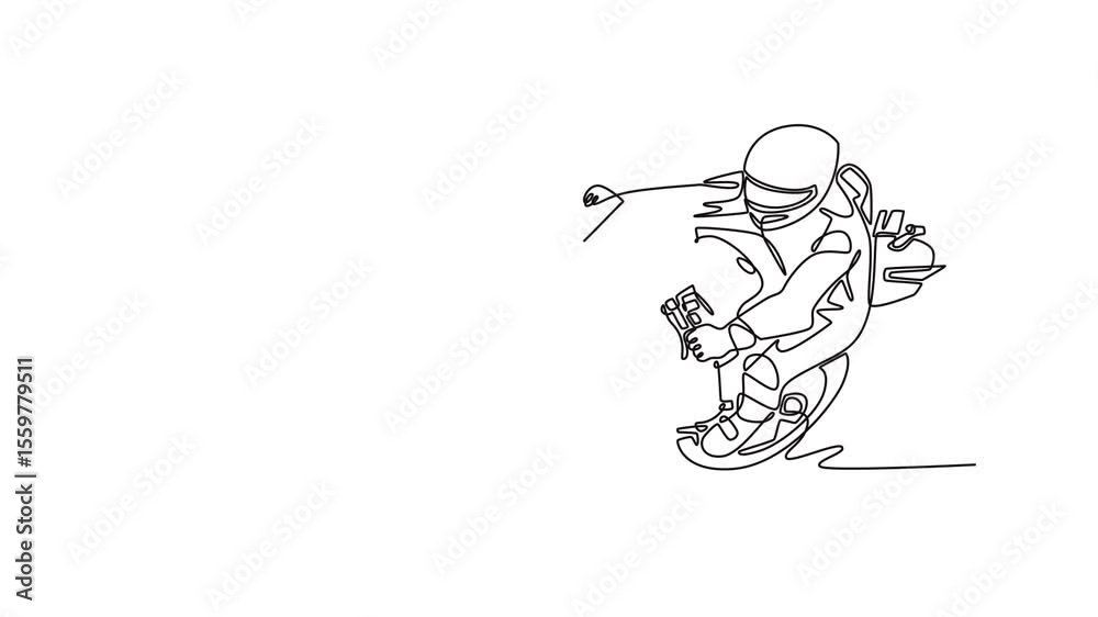 Animated self drawing of continuous line draw attractive rider on sport ...