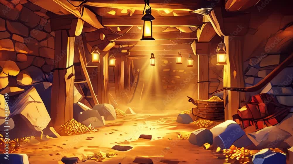 Underground gold mine setting featuring rugged tunnels and earthy ...