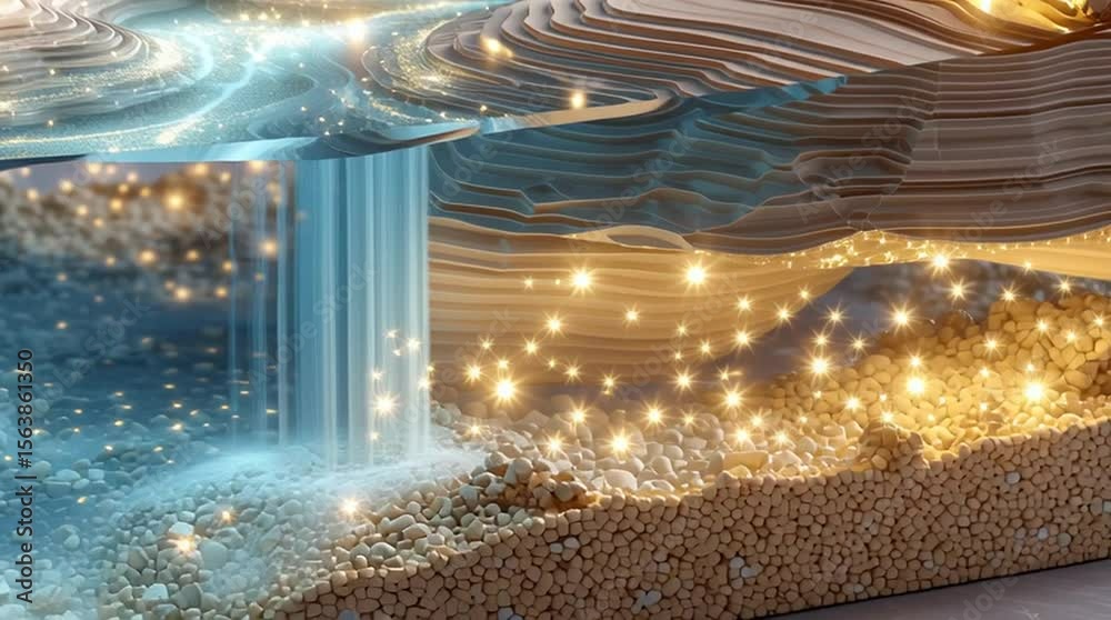 Below-ground drainage system animation, a transparent underground soil ...