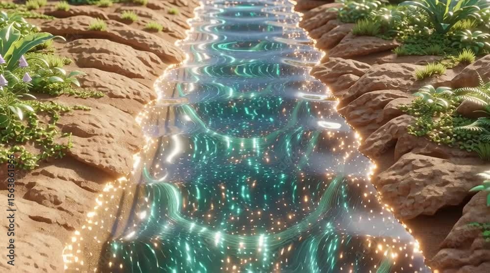 Below-ground drainage system animation, a transparent underground soil ...