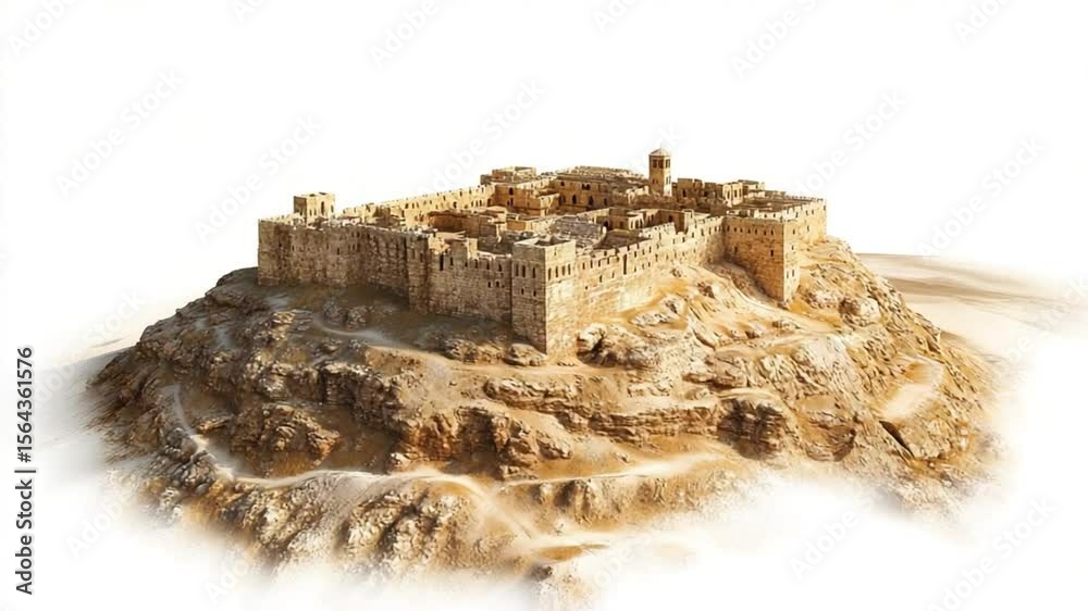 Detailed animated 3D model of ancient Jerusalem with sandstone walls ...