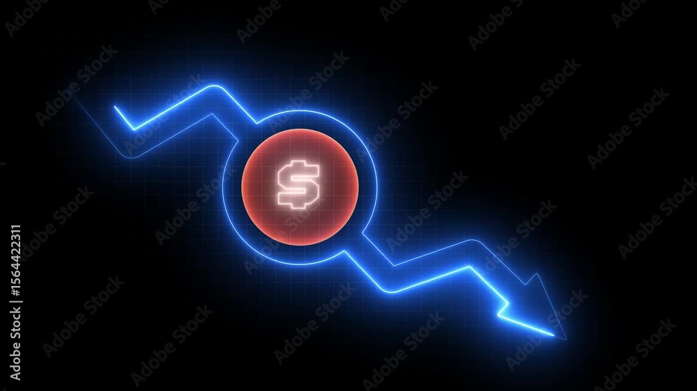 Money Decline Animation, Cash Down Arrow Graph, Stock Market Crash ...