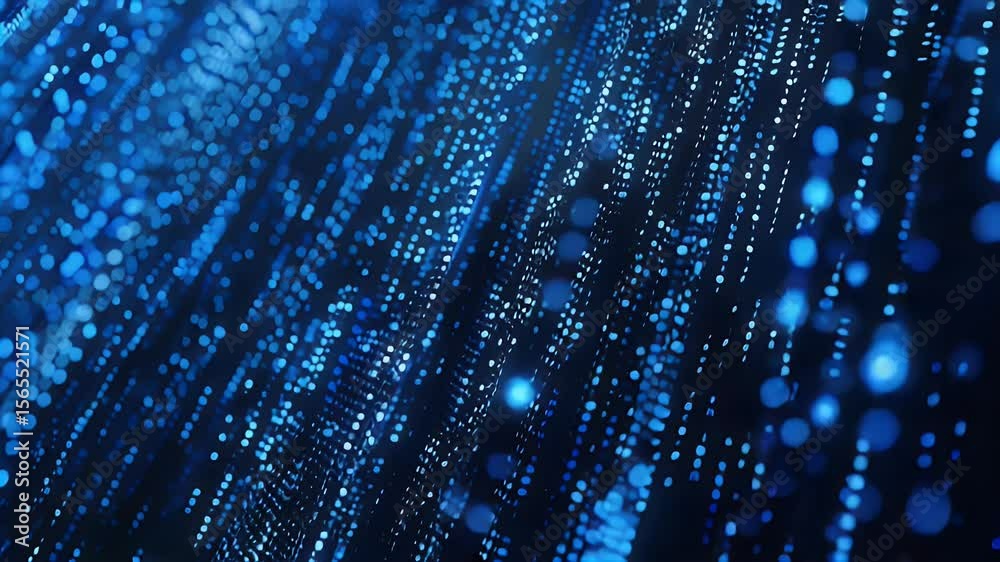 Abstract blue digital data stream flowing downwards with bokeh effect ...