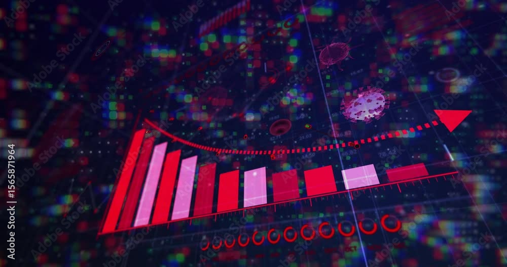 Red bar appearing on 3D grid, bars rising with arrow drawing, shapes ...