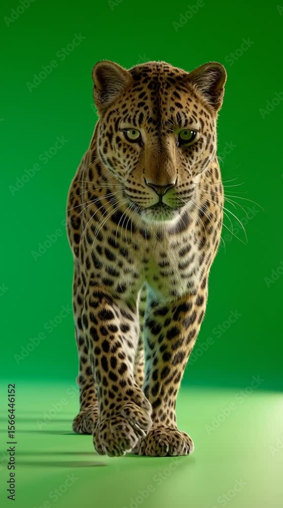 Realistic Leopard Full Body Profile on Green Screen Stock Video | Adobe ...