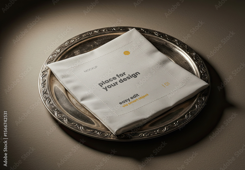 Modelo de Napkin on Silver Plate Mockup do Stock | Adobe Stock