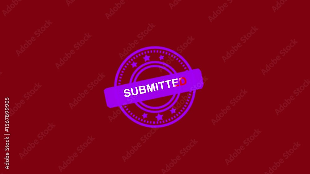 Animated "SUBMITTED" rubber stamp seal with bold red text, featuring a ...