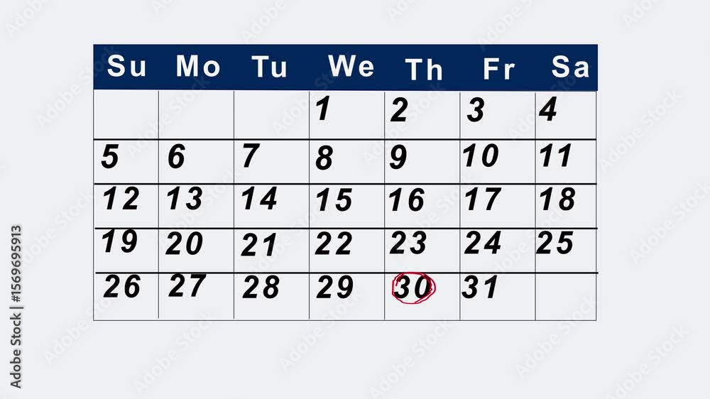 The calendar 30th day of the month is red circled ,Calendar interface ...