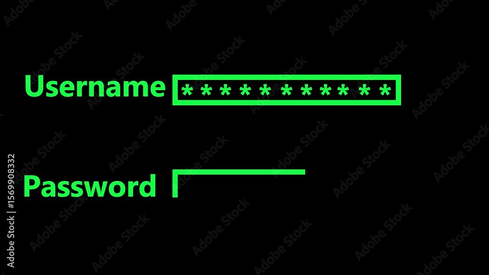 4k Illuminated username and password login screen with checkmark ...