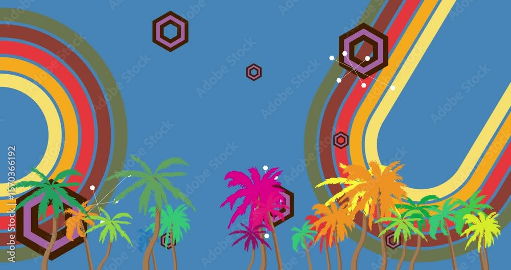 Retro 70s Background animation with Palm Tree. Groovy Tropical Climate ...