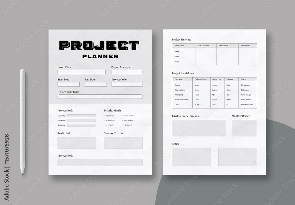 Project Planner Template Layout Design Stock Template | Adobe Stock